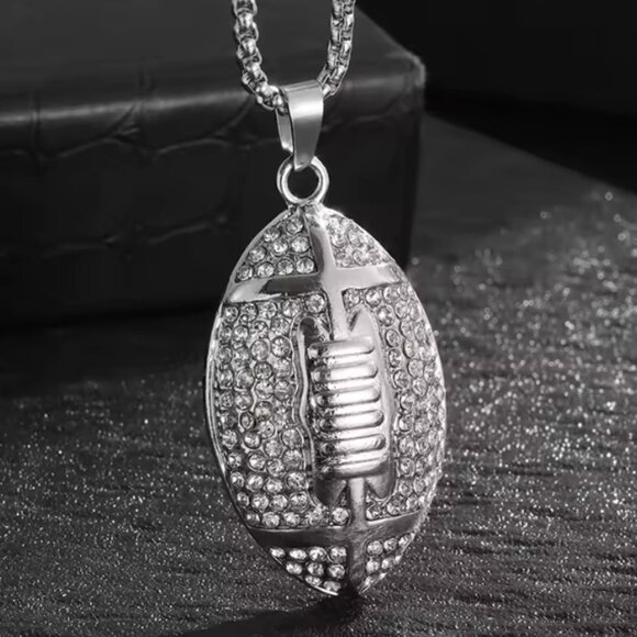 Accessories | Football Silver Blinged Out Pendant Necklace | Poshmark